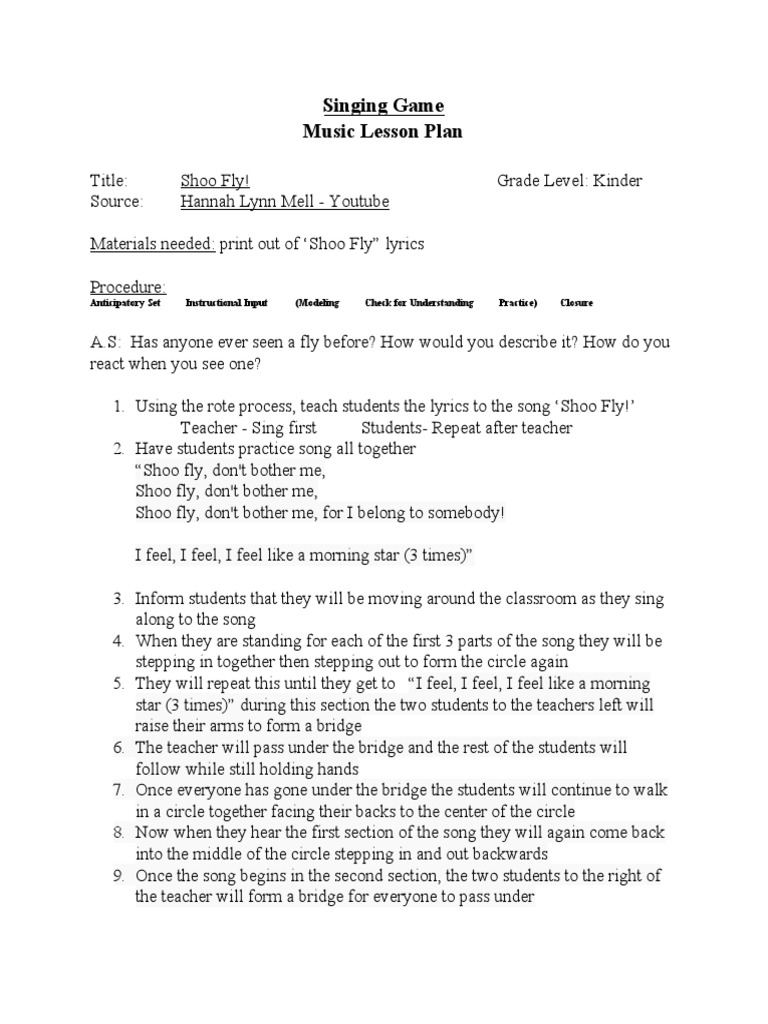 Singing Game Music Lesson Plan | PDF | Applied Psychology | Teachers