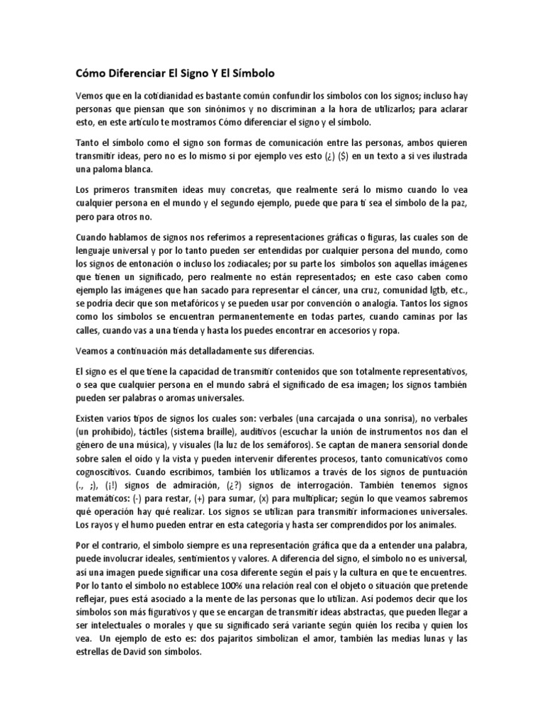 Lectura Cómo Identificar Signo y Símbolo | PDF | Los símbolos | Palabra