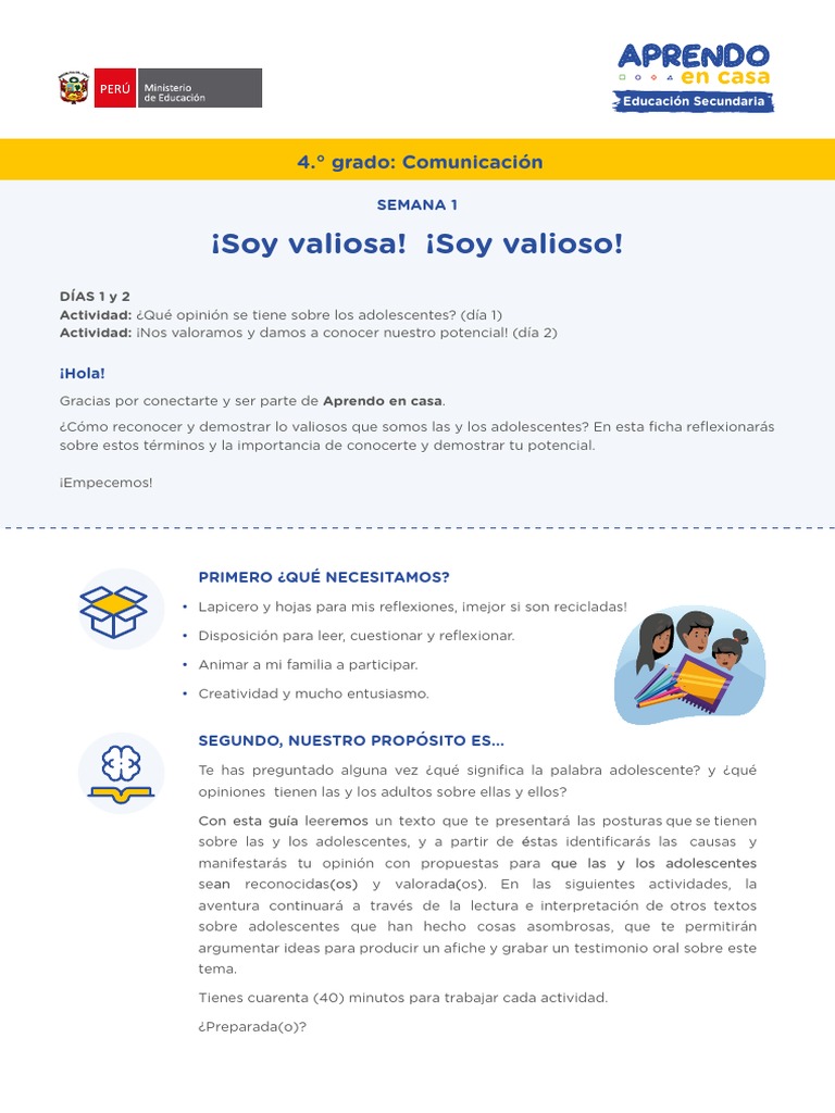 ¡Soy Valiosa! ¡Soy Valioso! - Recursos - Aprendo en Casa | PDF ...