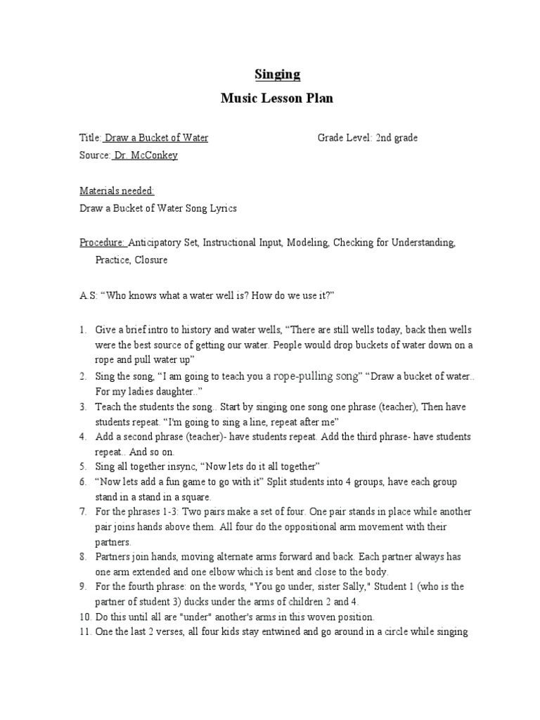 2nd Grade Singing Lesson Plan | PDF | Communication | Psychological ...