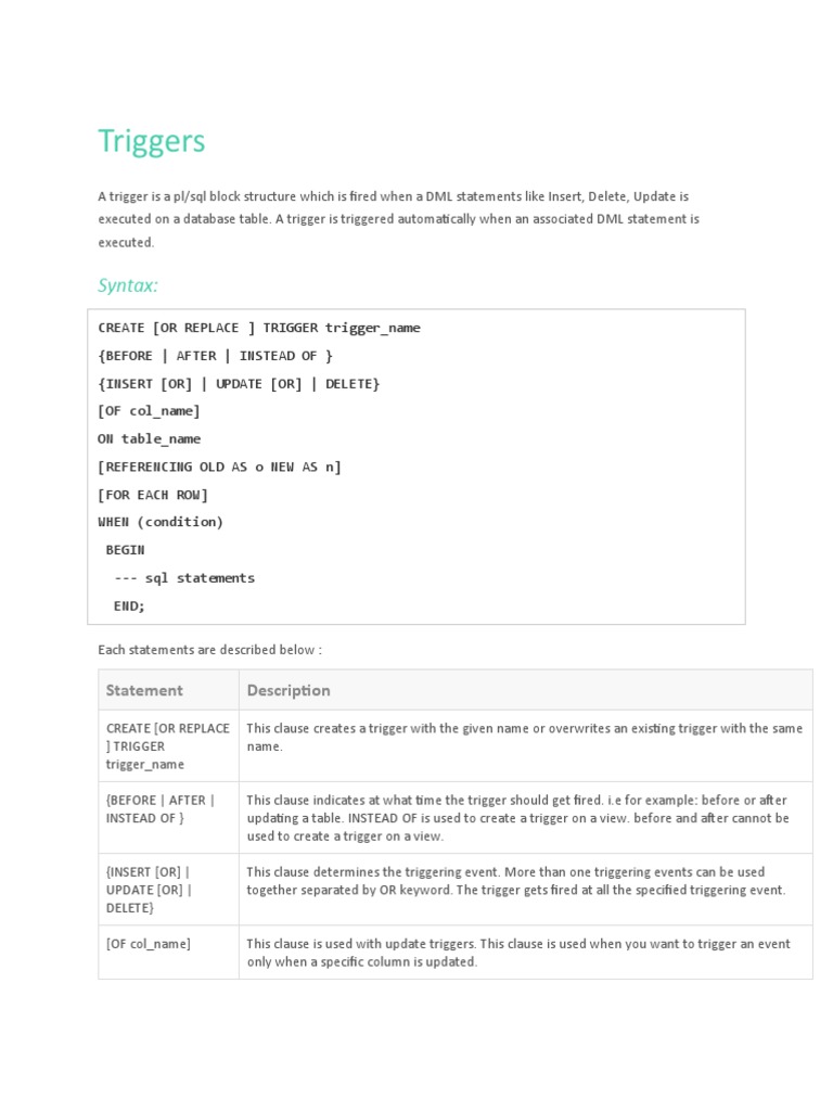 Triggers | PDF | Science And Technology | Sql