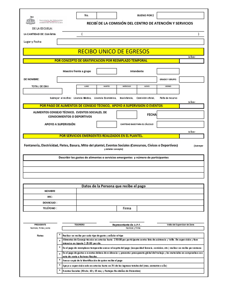 Formato de Recibo de Egresos | PDF