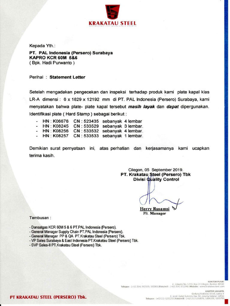 Statemen Letter PAL | PDF