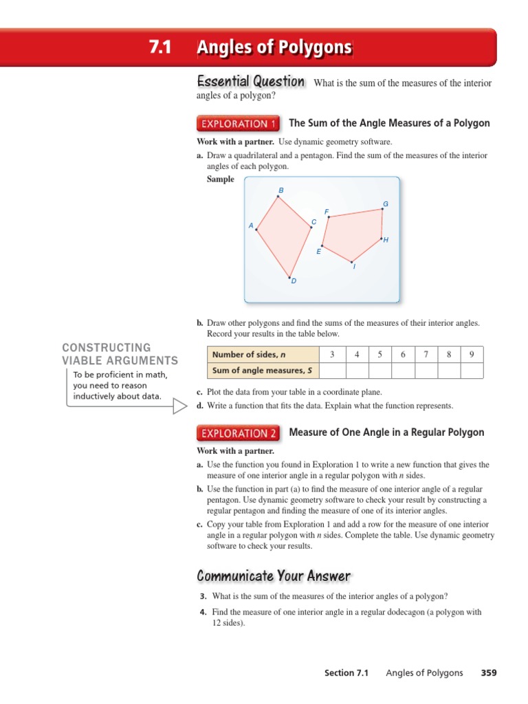 Angles of Polygons 7.1: Essential Question | PDF | Polygon | Angle
