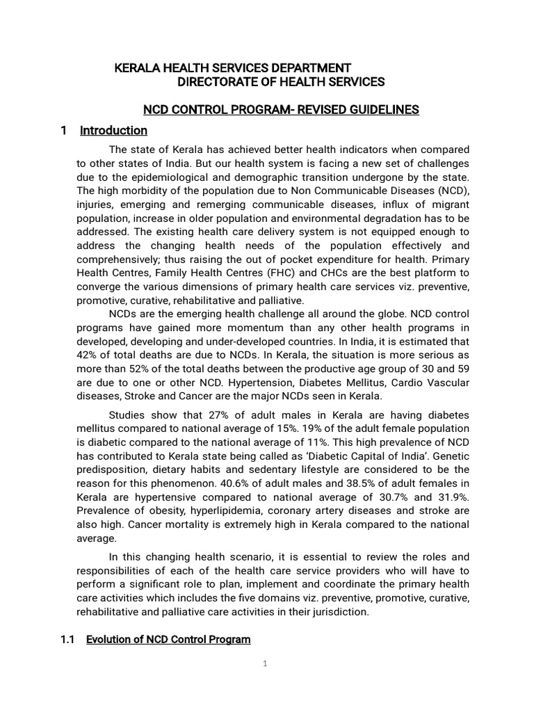 NCD Control Program Guidelines Kerala | PDF | Non Communicable Disease ...