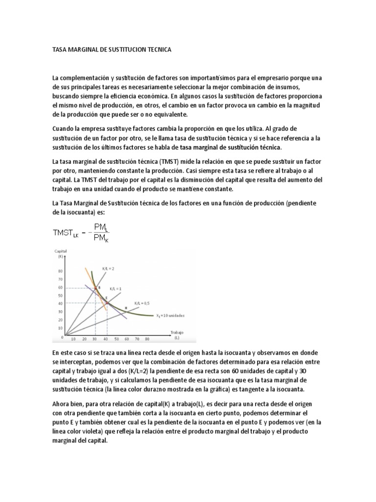 Tasa Marginal de Sustitucion Tecnica | PDF | Capital (economía ...