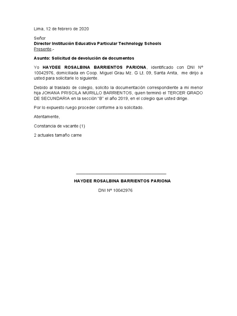 Solicitud de Devolución de Documentos | PDF