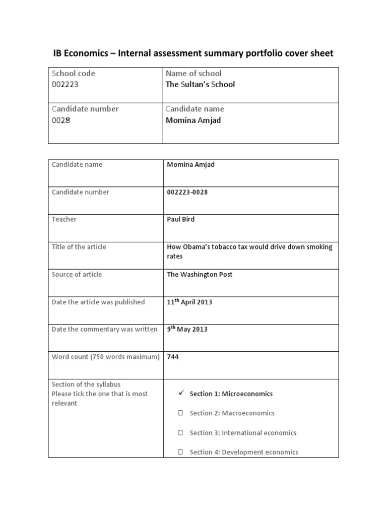 Economics IA Sample PDF | PDF | Tobacco Smoking | Addiction