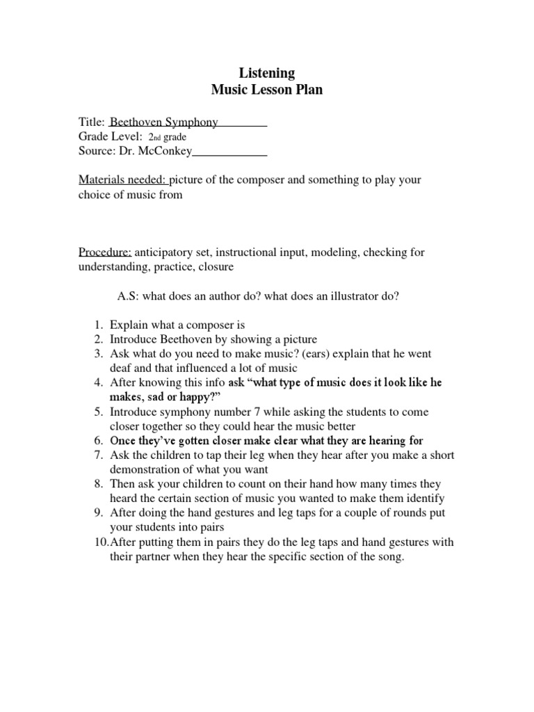 2nd Grade Beethoven Symphony Lesson Plan | PDF | Composers | Lesson Plan