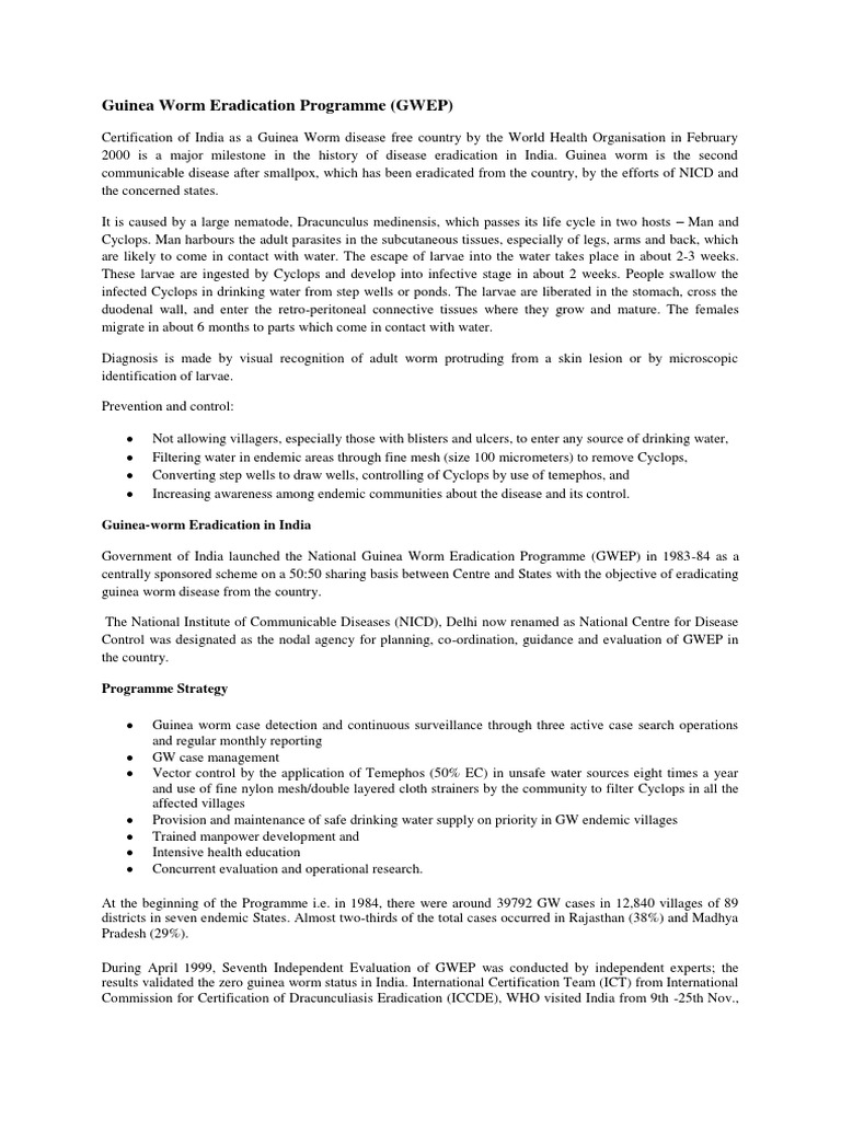 Guinea Worm Eradication Programme (GWEP) | PDF | Parasitology | Public ...