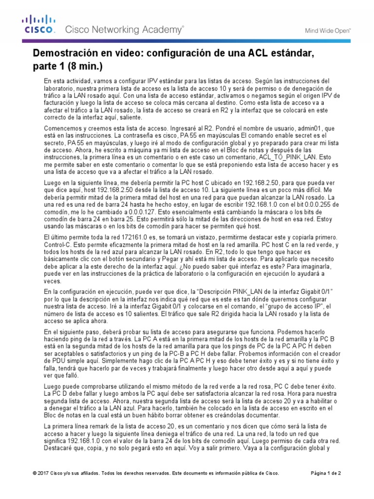 4.1.3.6 Video Demonstration - Standard ACL Configuration Part 1 | PDF ...