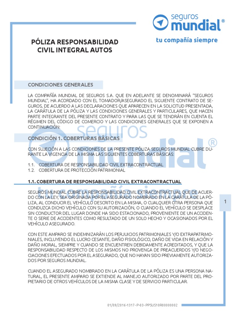 Poliza Responsabilidad Civil Basica Autos | PDF | Póliza de seguros | Seguro