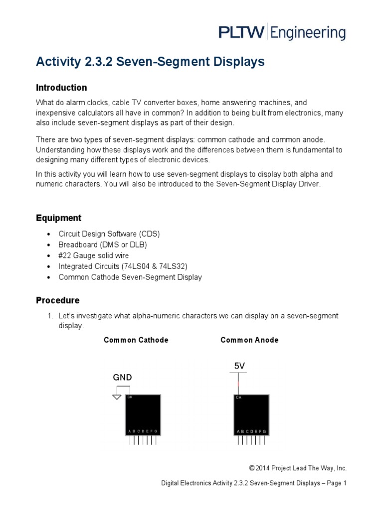 Activity 2.3.2 Seven-Segment Displays: Common Cathode Common Anode ...