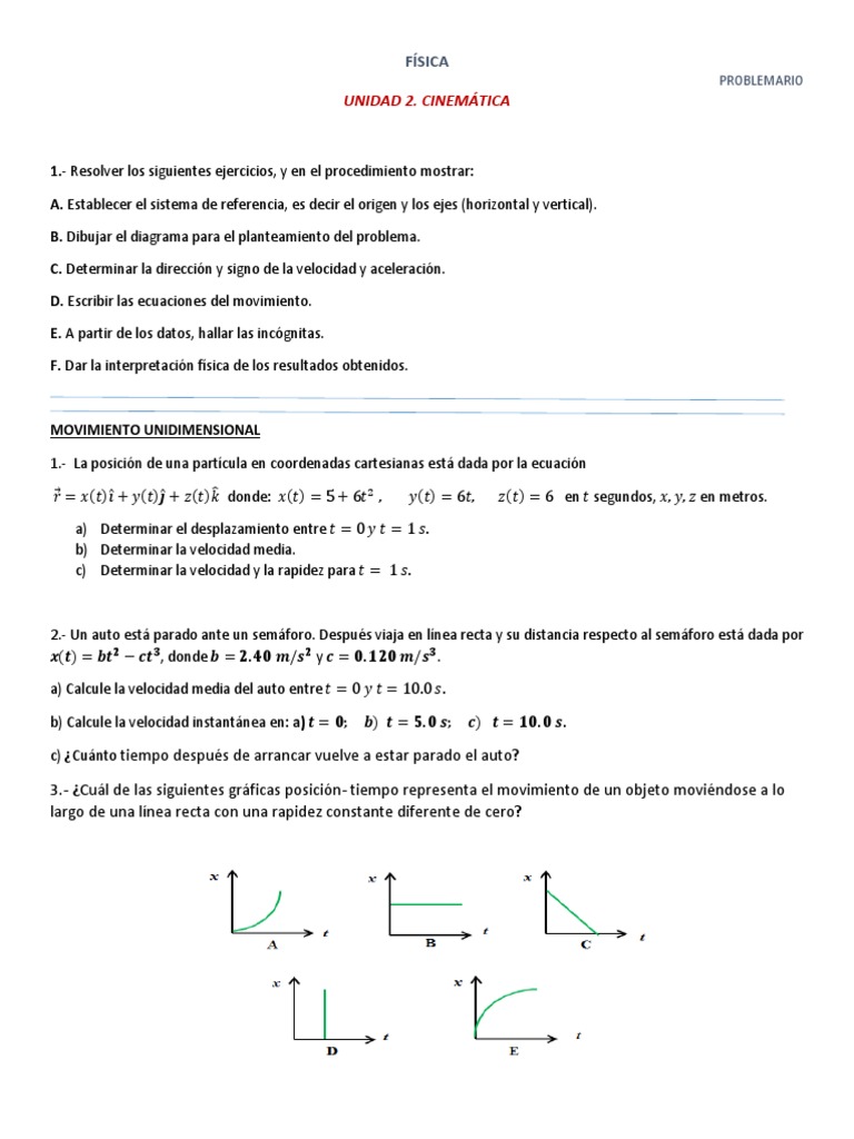 Problemario U2 | PDF | Cinemática | Velocidad