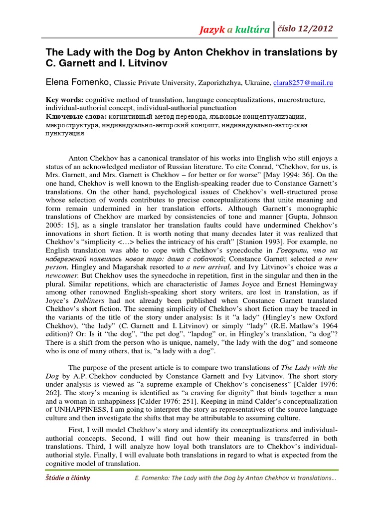 The Lady With The Dog by Anton Chekhov in Translations by C. Garnett ...