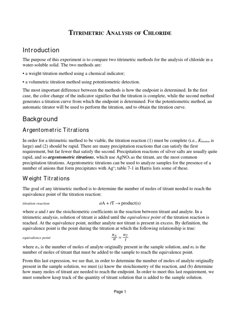 Argentometric - Titration of Chloride | PDF | Titration | Chemistry