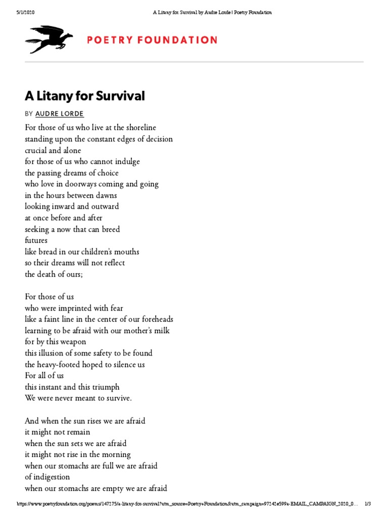 A Litany For Survival by Audre Lorde - Poetry Foundation | PDF