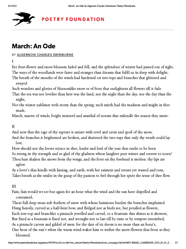 March - An Ode by Algernon Charles Swinburne - Poetry Foundation | PDF ...