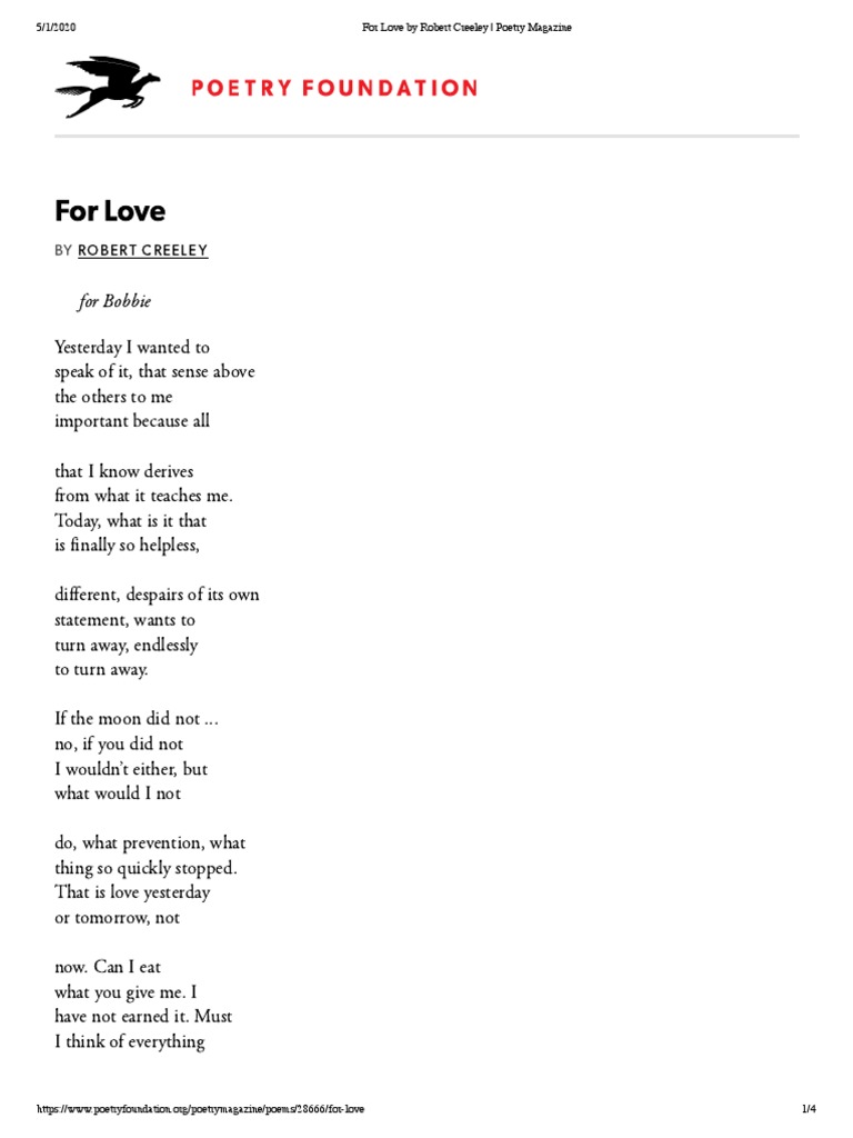 For Love by Robert Creeley | PDF | Poetry