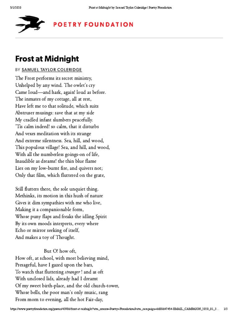 Frost at Midnight by Samuel Taylor Coleridge | PDF | Poetry