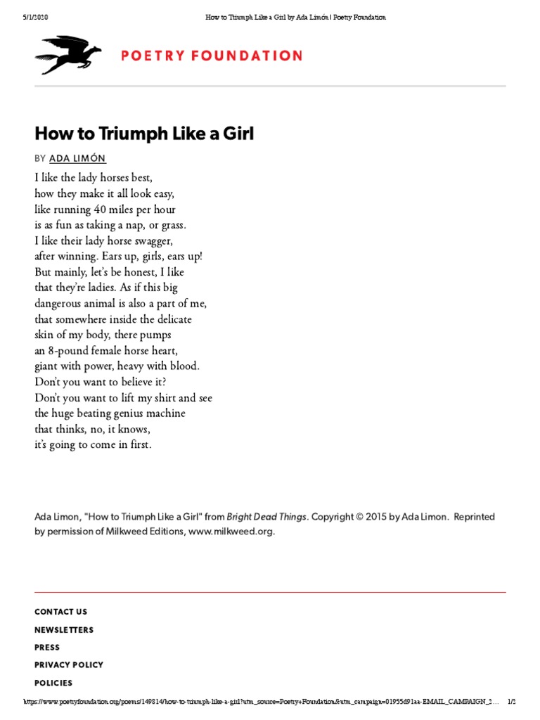 How To Triumph Like A Girl by Ada Limón - Poetry Foundation | PDF