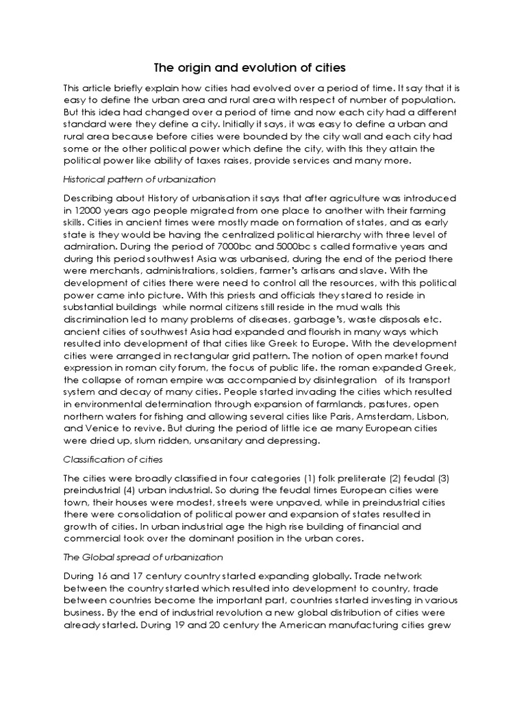 Evolution and History of Cities | PDF | Urbanization | Economies