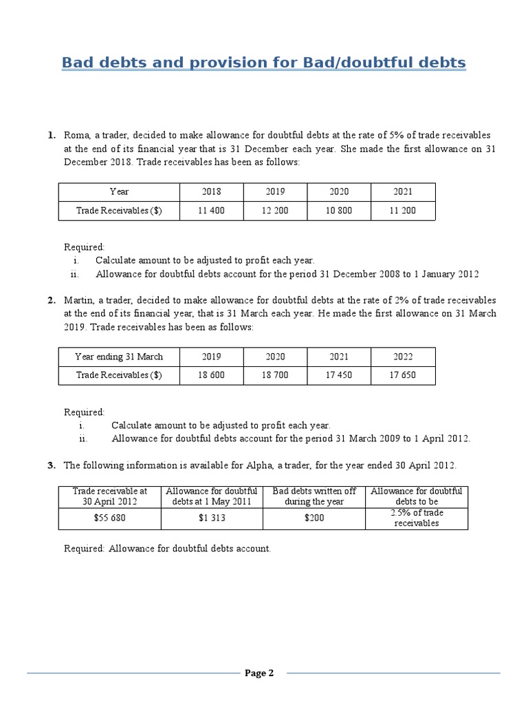 Bad Debts Questions | PDF | Bad Debt | Balance Sheet