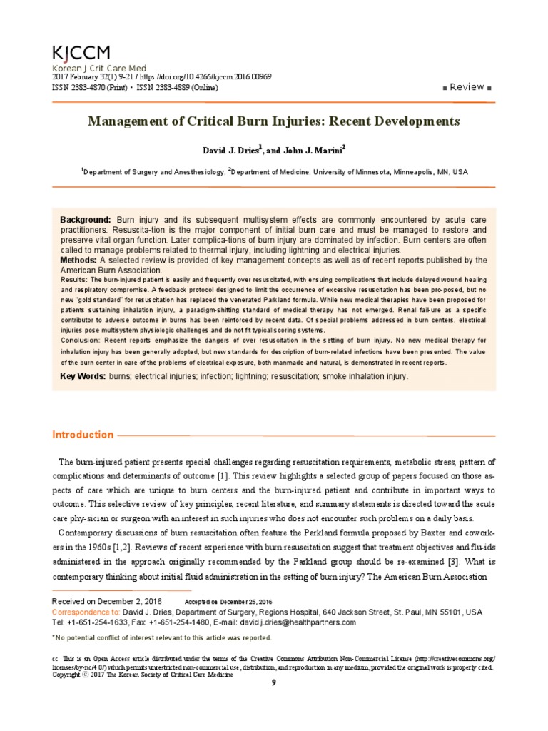 Management of Critical Burn Injuries: Recent Developments: David J. Dries, and John J. Marini ...