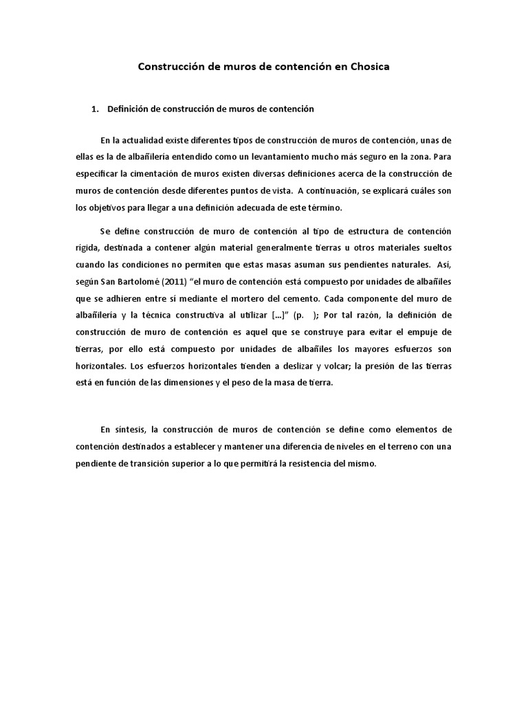 Construcción de Muros de Contención - Definicion | PDF | Sectores ...
