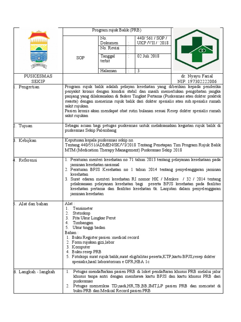SOP Program Rujuk Balik Puskesmas | PDF | Pengembangan Diri