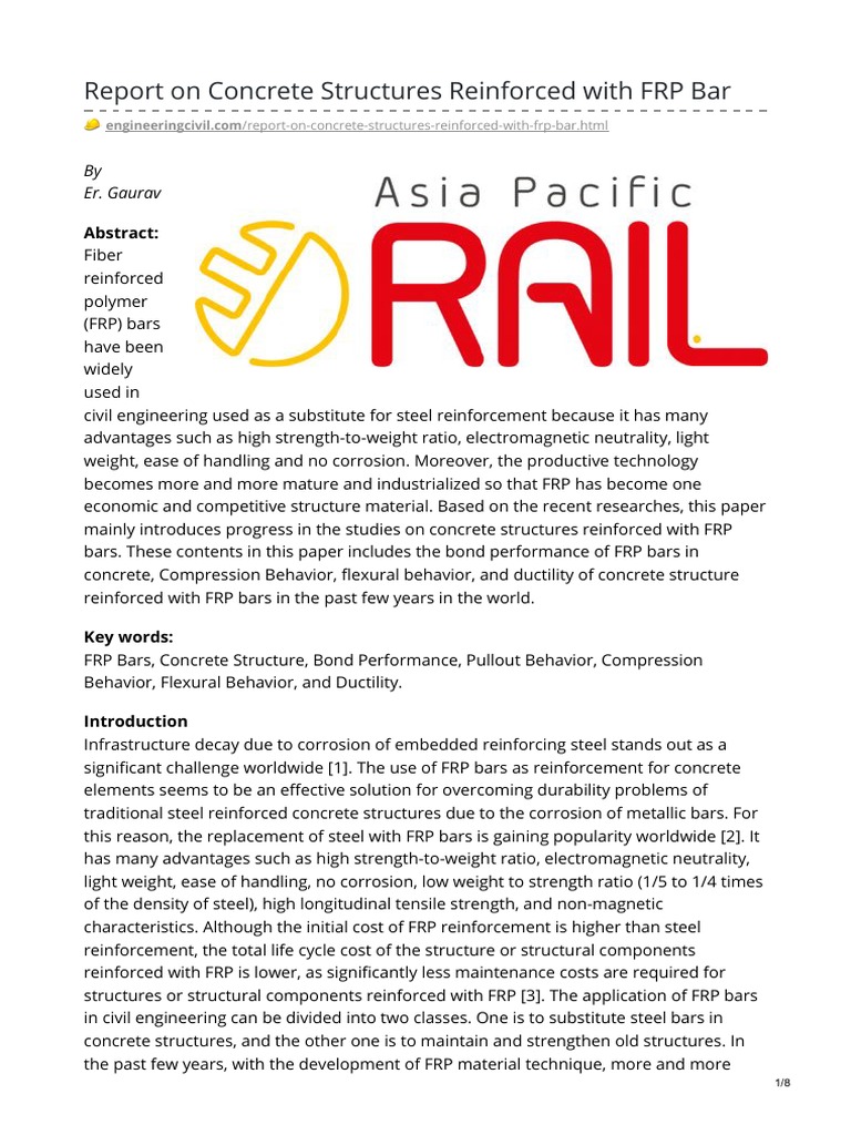 Report On Concrete Structures Reinforced With Frp Bar Pdf Pdf Fibre