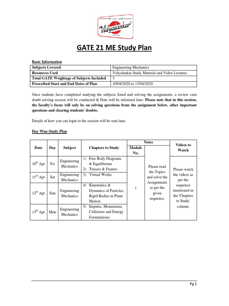 GATE 21 ME Study Plan | PDF | Friction | Force
