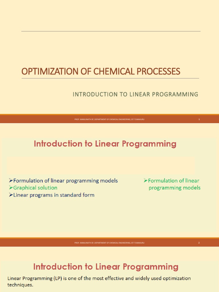 Optimization of Chemical Processes: Introduction To Linear Programming ...