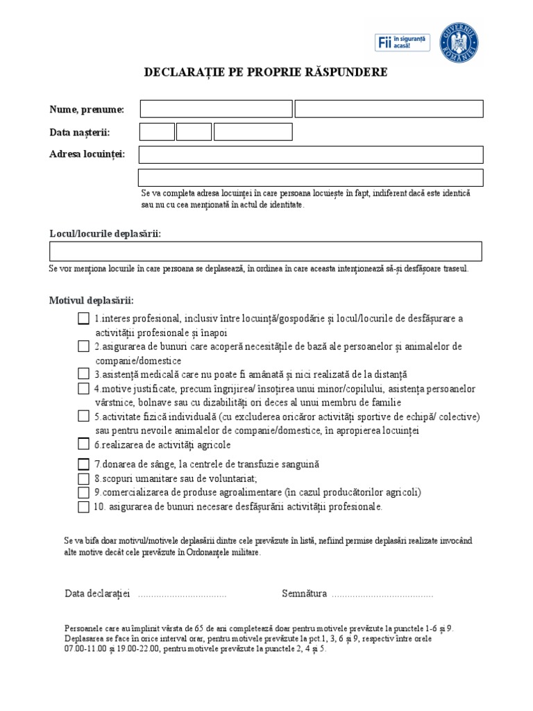 Nou Model Declaratie Proprie Raspundere 25.03 | PDF