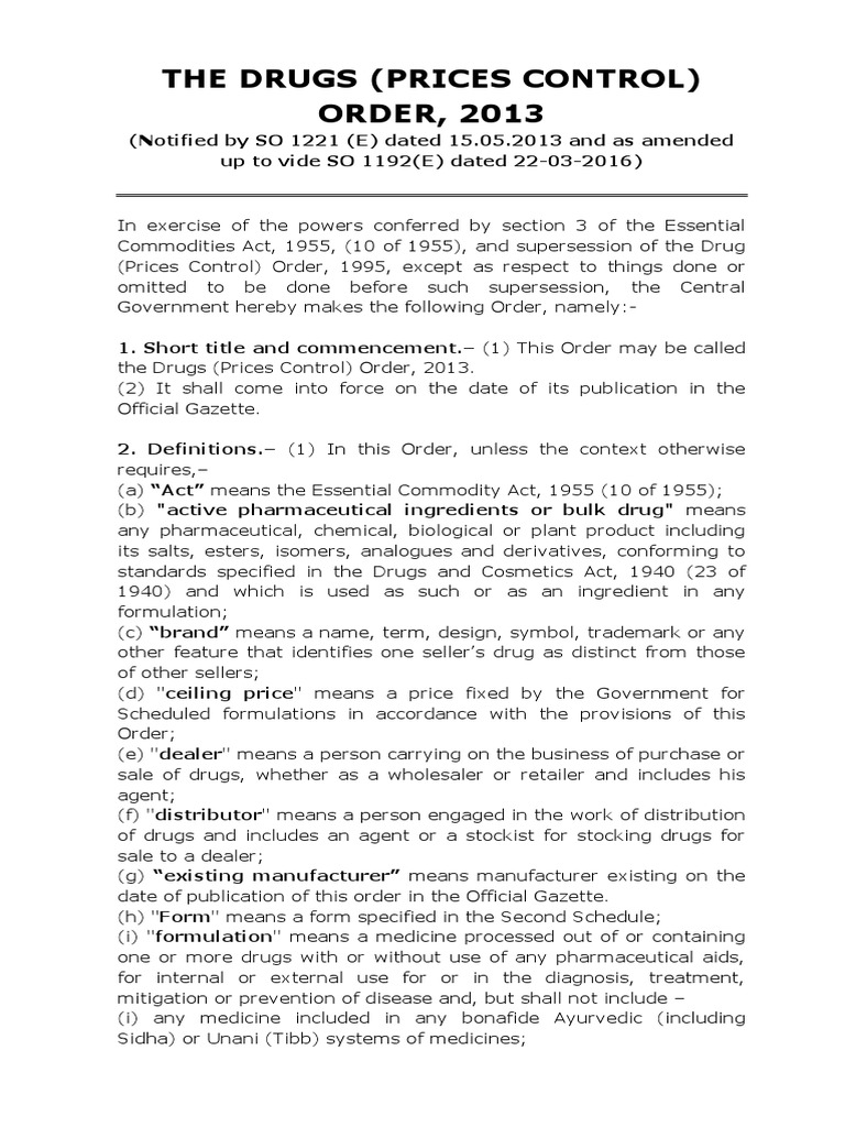 The Drugs (Prices Control) ORDER, 2013 | PDF | Generic Drug ...