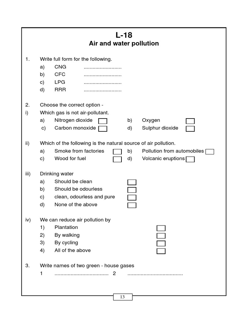 Class 8 Science Worksheet - Air and Water Pollution | PDF