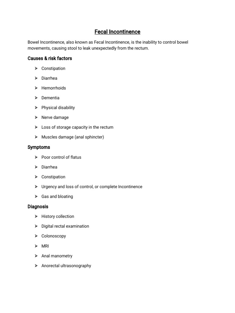 Fecal Incontinence: Causes & Risk Factors | PDF