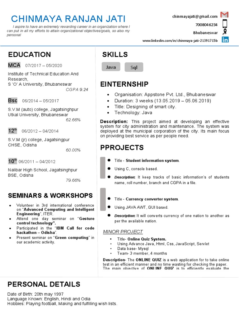 Chinmaya Ranjan Jati: Education | PDF | Java (Programming Language) | Computing