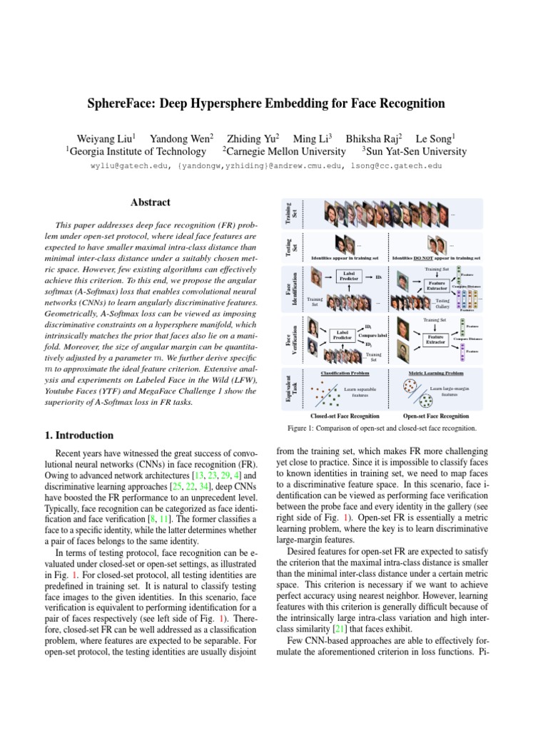 Sphereface: Deep Hypersphere Embedding For Face Recognition | Download Free PDF | Manifold ...