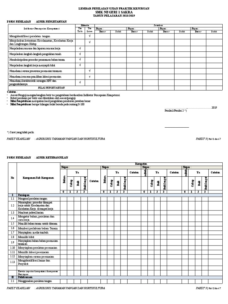 Lembar Penilaian Ujian Praktik Kejuruan Atph | PDF