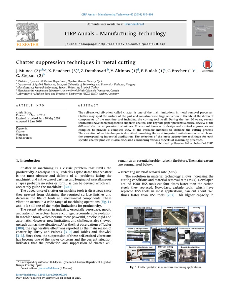 Chatter Suppression Techniques in Metal Cutting PDF | PDF | Machining ...