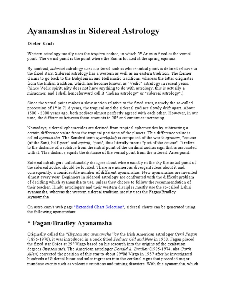 Ayanamshas in Sidereal Astrology: Fagan/Bradley Ayanamsha | PDF ...