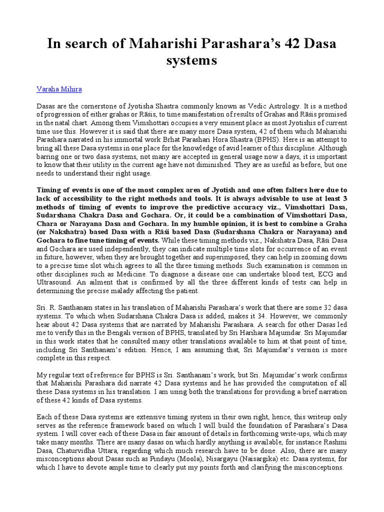 BPHS Dahsa Systems | PDF | Hindu Astrology | Zodiac