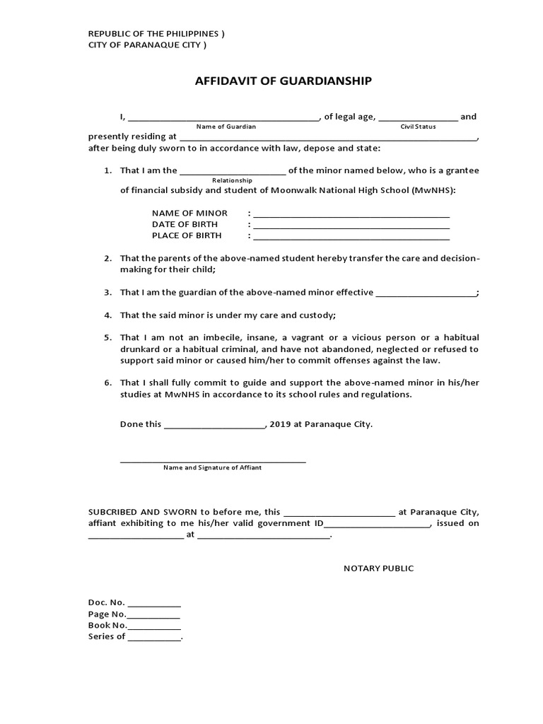 Affidavit of Guardianship