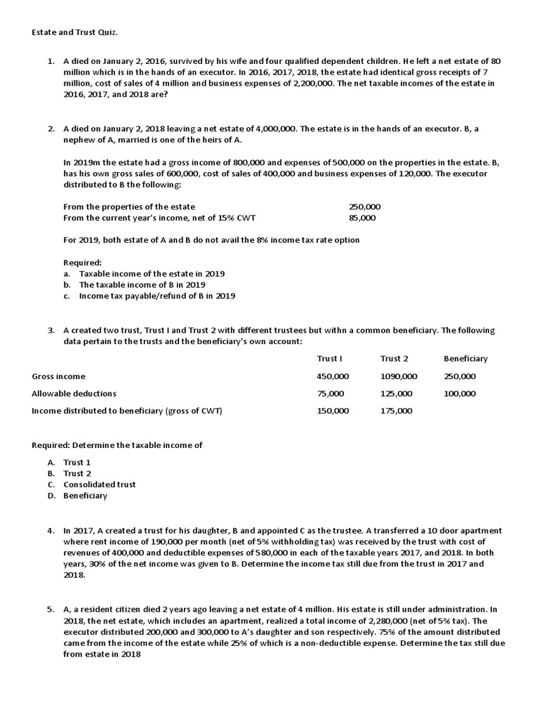 Estate and Trust Quiz PDF | PDF | Trust Law | Expense