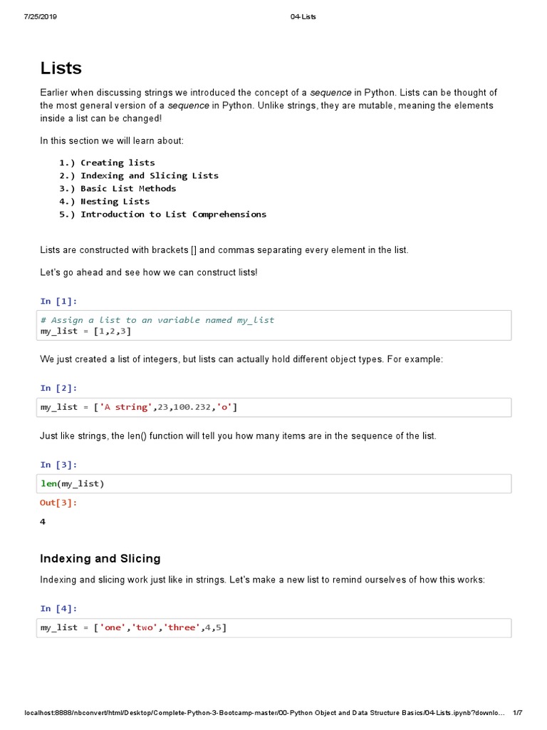 Lists Indexing And Slicing Pdf String Computer Science Software Development 