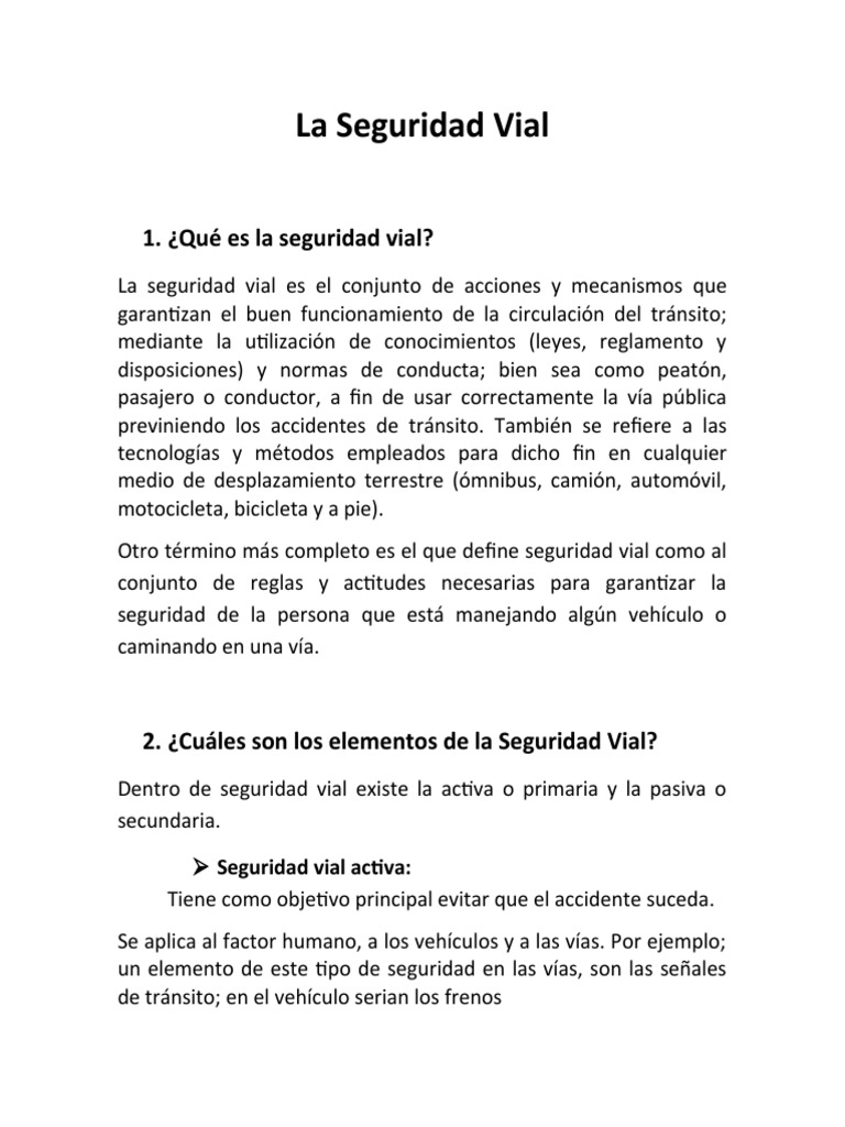 La Seguridad Vial Pdf Seguridad Vial Transporte
