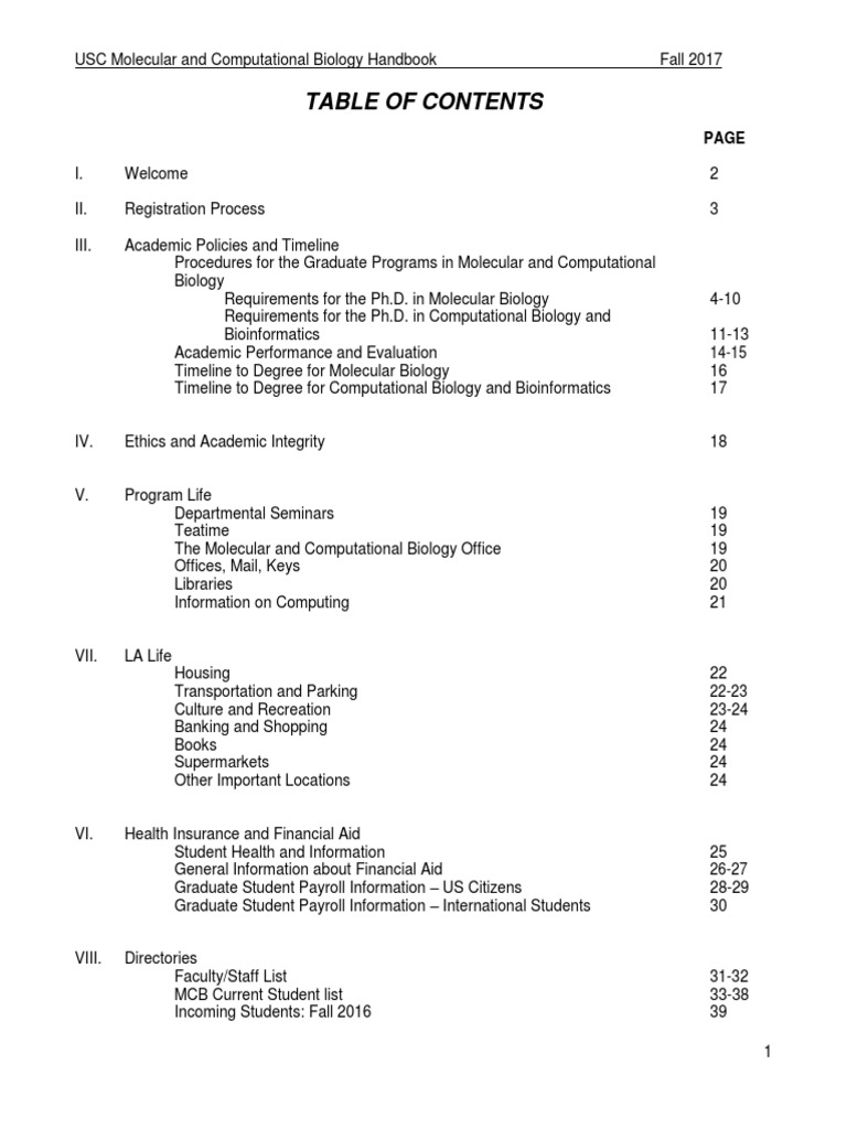 USC MCB Graduate Handbook 2017 | PDF | Thesis | Graduate School