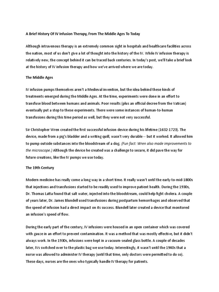 A Brief History of IV Infusion Therapy, From The Middle Ages To Today ...