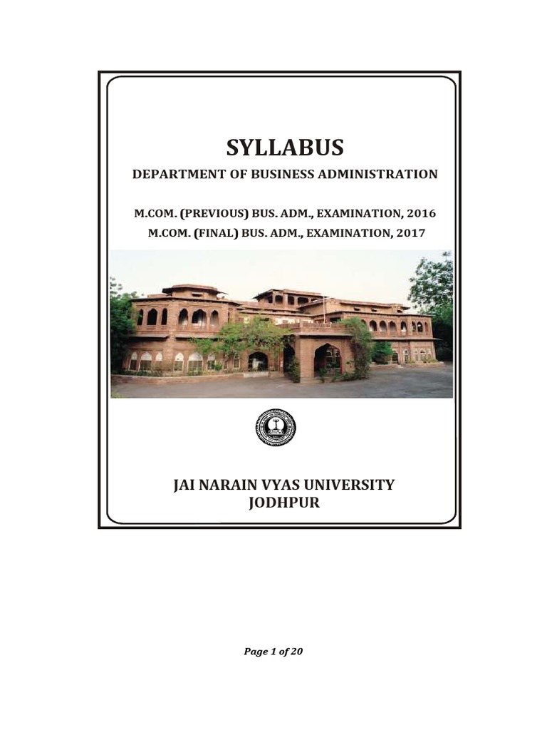M.COM. SYLLABUS FOR BUSINESS ADMINISTRATION | PDF | Retail | Strategic ...